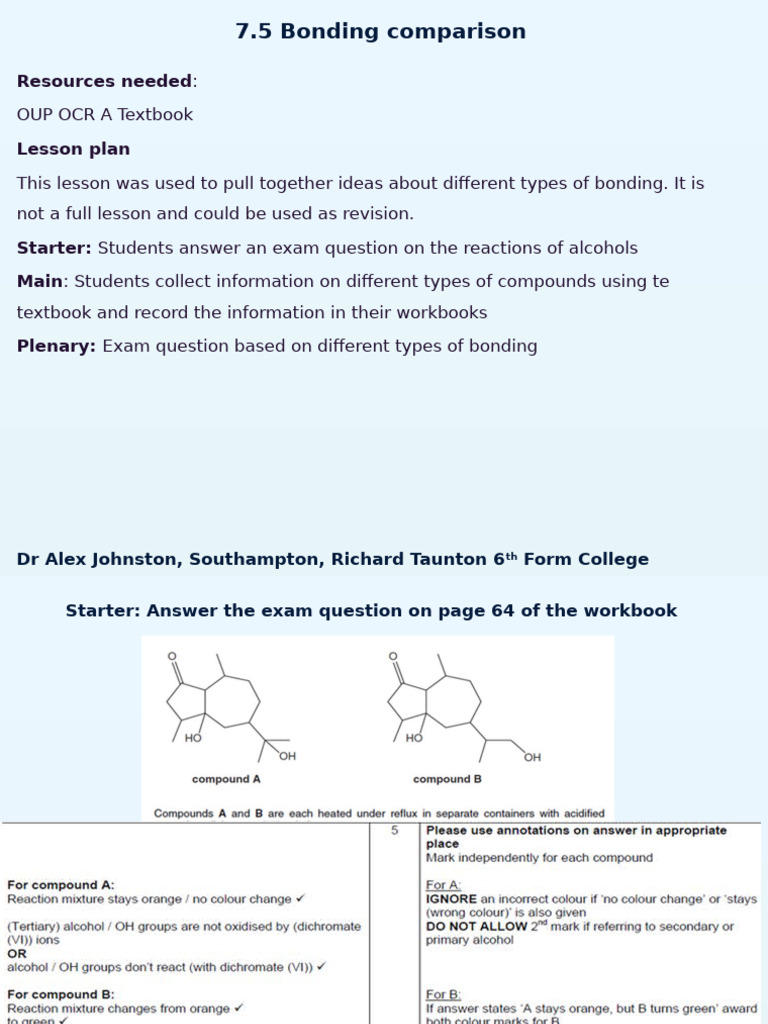 Bonding Types and Properties Comparison | PDF | Chemical Bond ...