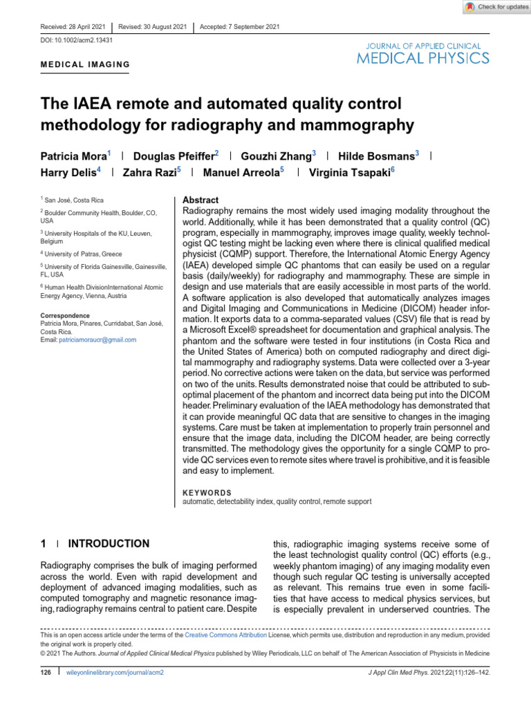 J Applied Clin Med Phys - 2021 - Mora - The IAEA Remote and Automated Quality Control ...