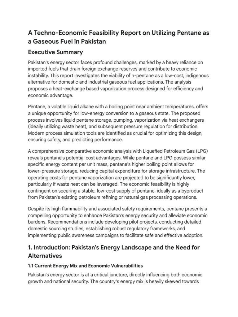 Pentane Gasification For Pakistan Fuel | PDF | Combustion | Liquefied Petroleum Gas