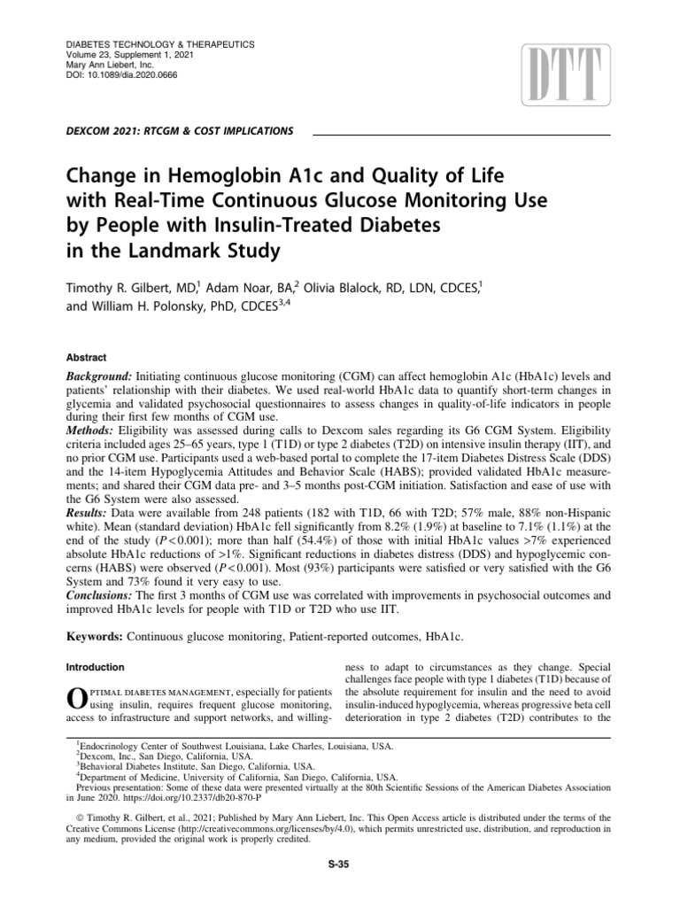 CGM Impact on HbA1c & Quality of Life | PDF | Diabetes Management ...