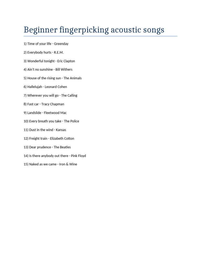 Fingerpicking Acoustic Songs Guide | PDF