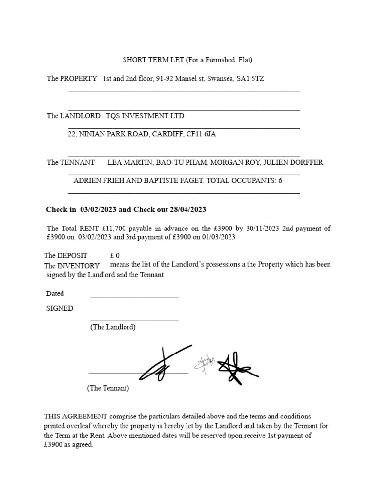 Holiday Let Agreement | PDF