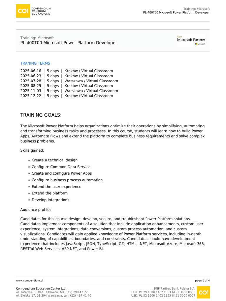Compendium Training 3763 Pl400t00 Microsoft Power Platform Developer ...