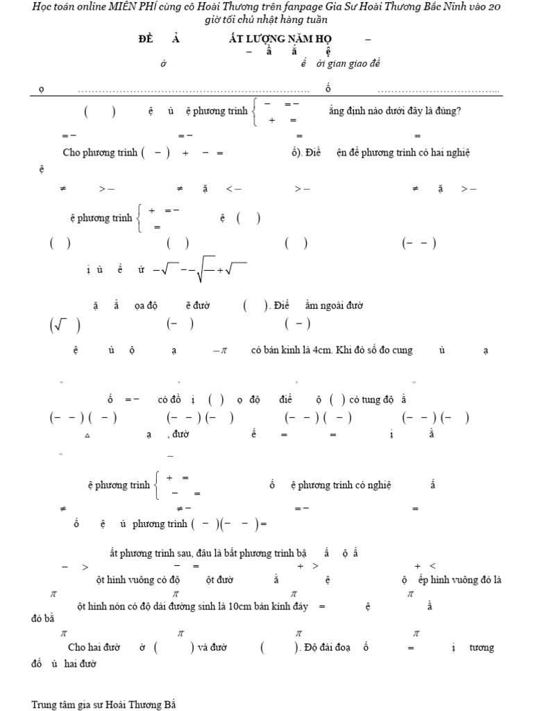 Đề Thi Thử Vào c3 Môn Toán Huyện Tiên Du | PDF