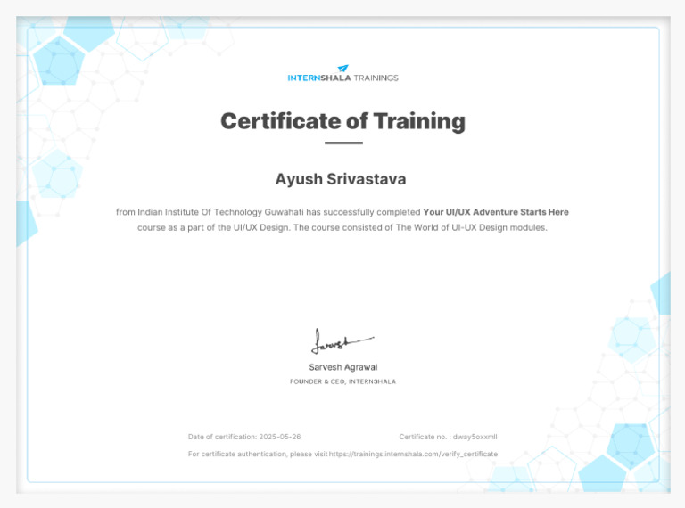 Your UI_UX Adventure Starts Here Training - Certificate of Completion | PDF