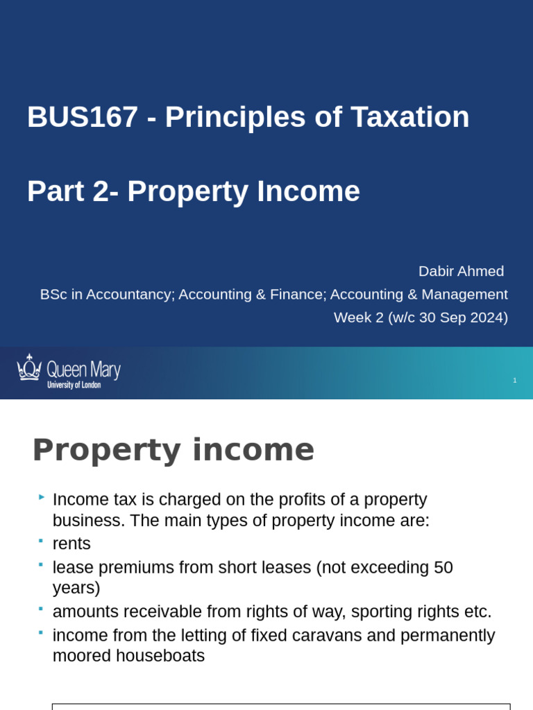 Principles of Taxation Property Income Week 2 - Part 4 | PDF | Expense ...