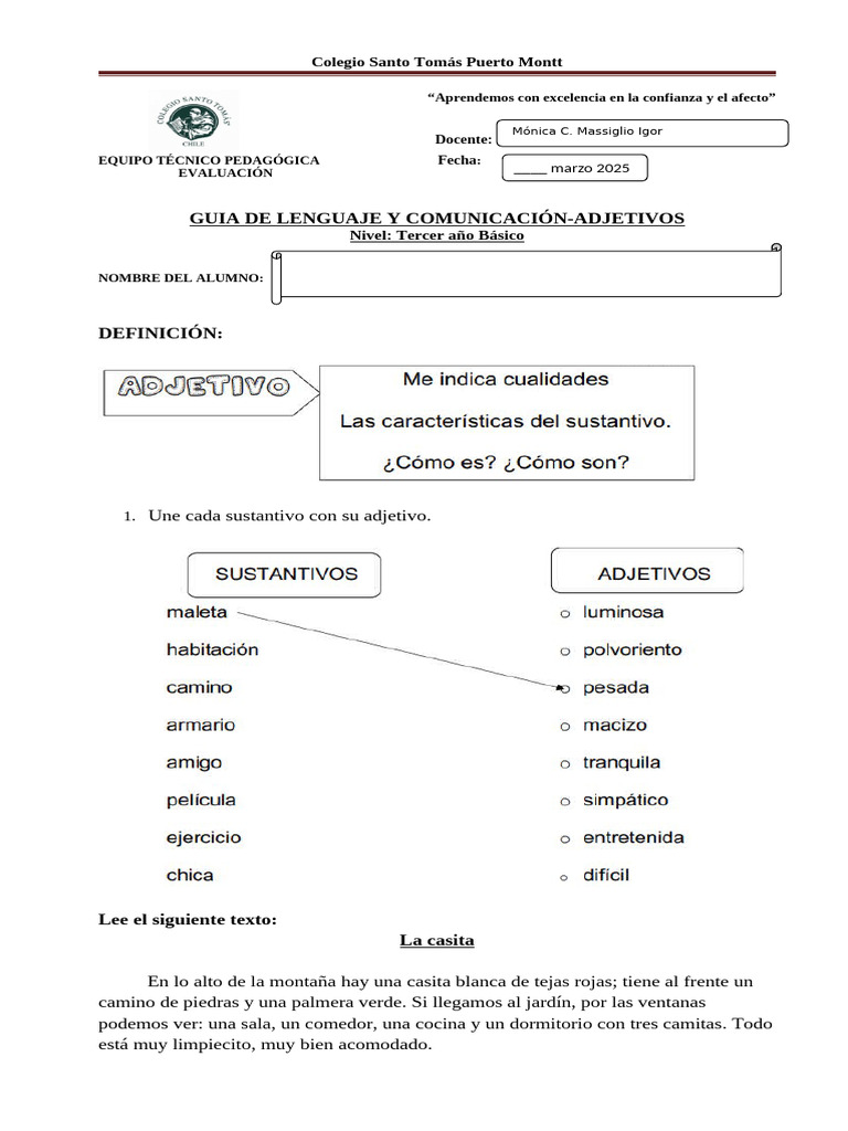 Guía de Adjetivos para Tercer Básico | PDF