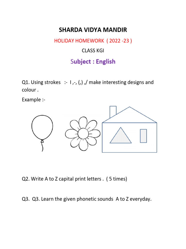 KG I Holiday Homework | PDF