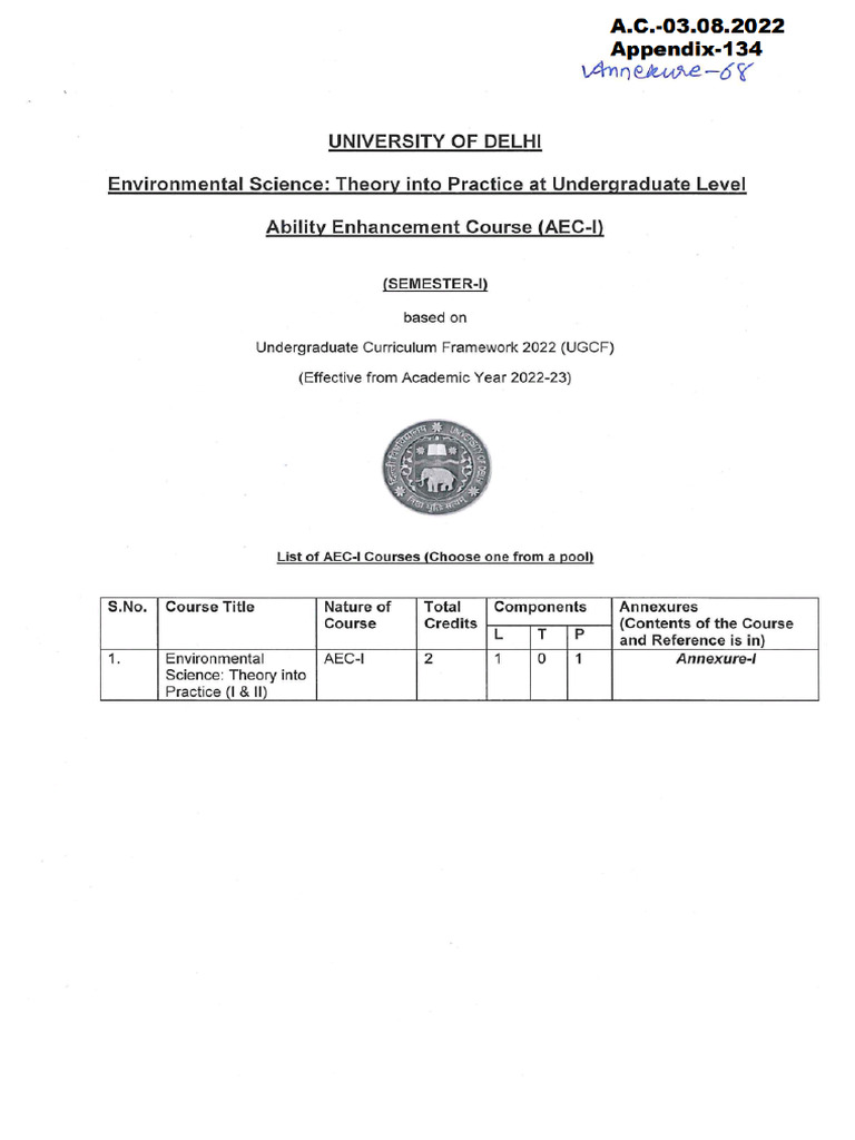 EVS - AEC Sem 2 Syllabus by Ranjan | PDF