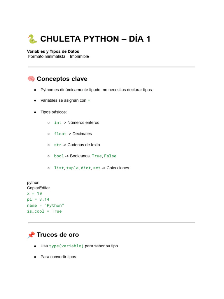 Chuleta de Comandos Python en PDF | PDF | Python (lenguaje de ...