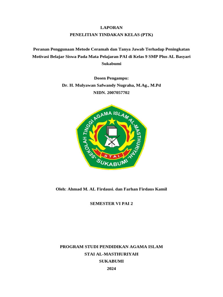 Laporan PTK Ahmad Dan Farhan PAI VI.2 Klp. 14 | PDF