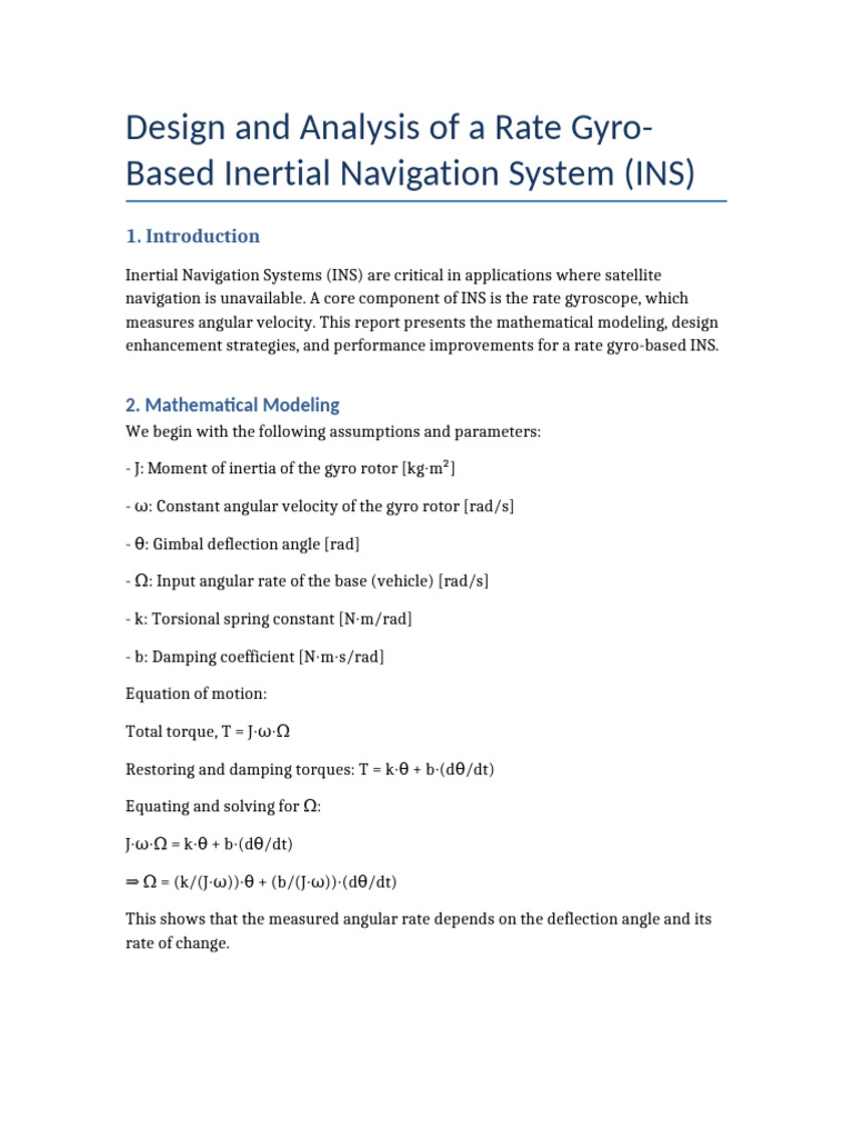 Rate Gyro INS Detailed Report | PDF | Inertial Navigation System ...