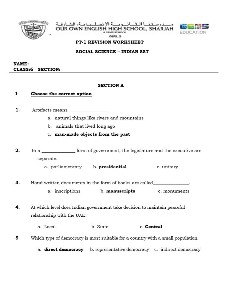 Ind Pt1 - Revision Worksheet - Answer Key-2025-26 | PDF | Common Era ...