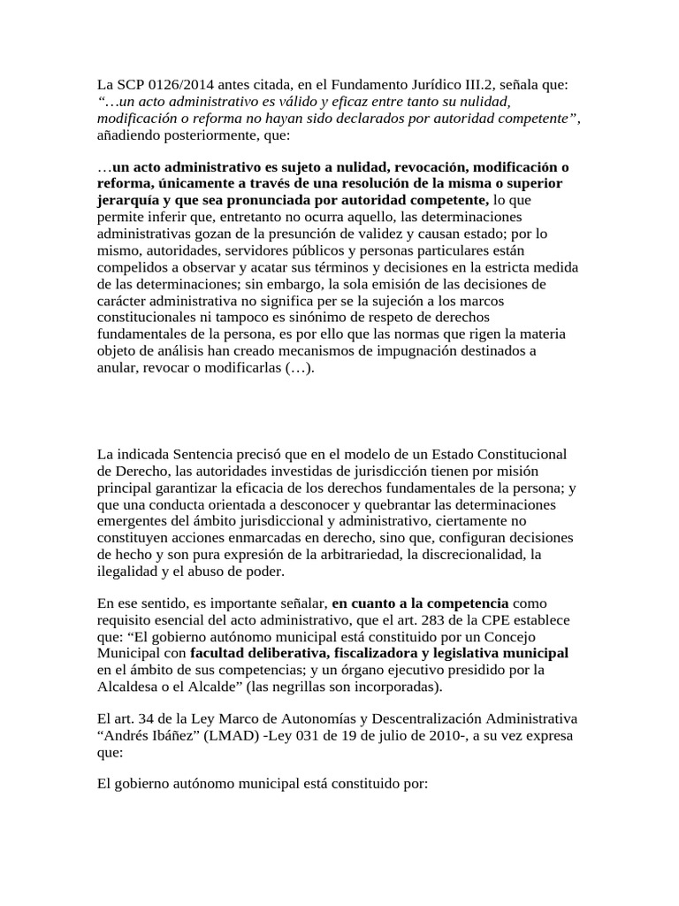Validez de Actos Administrativos SCP 0126 | PDF | Alcalde | Gobernancia