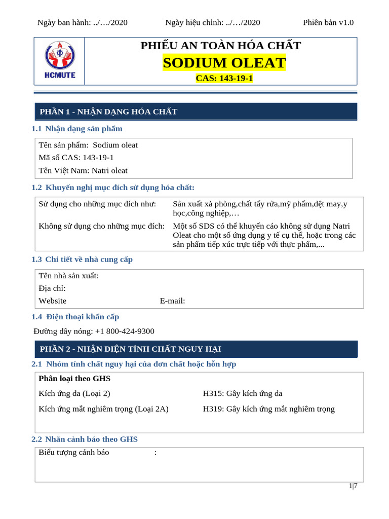 SDS Natri Oleat | PDF