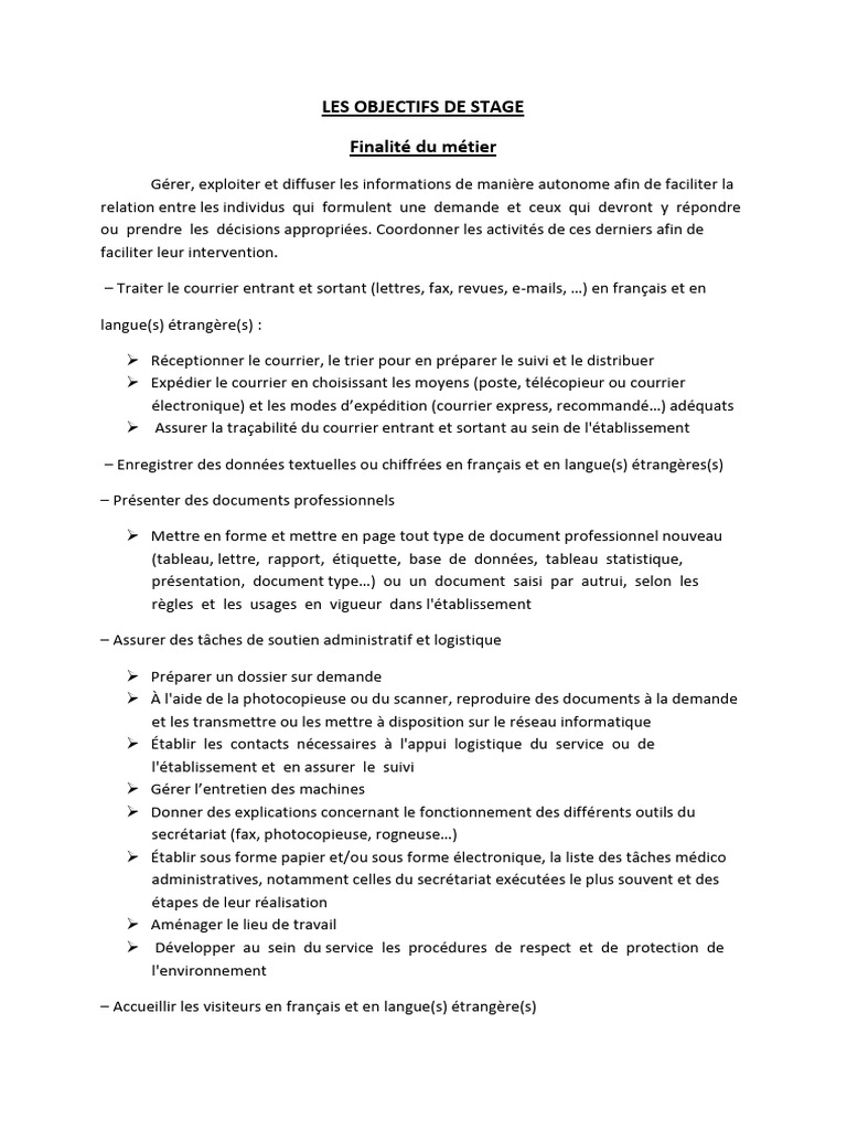 Objectifs Du 4ème Stage | PDF | Fax | Informations