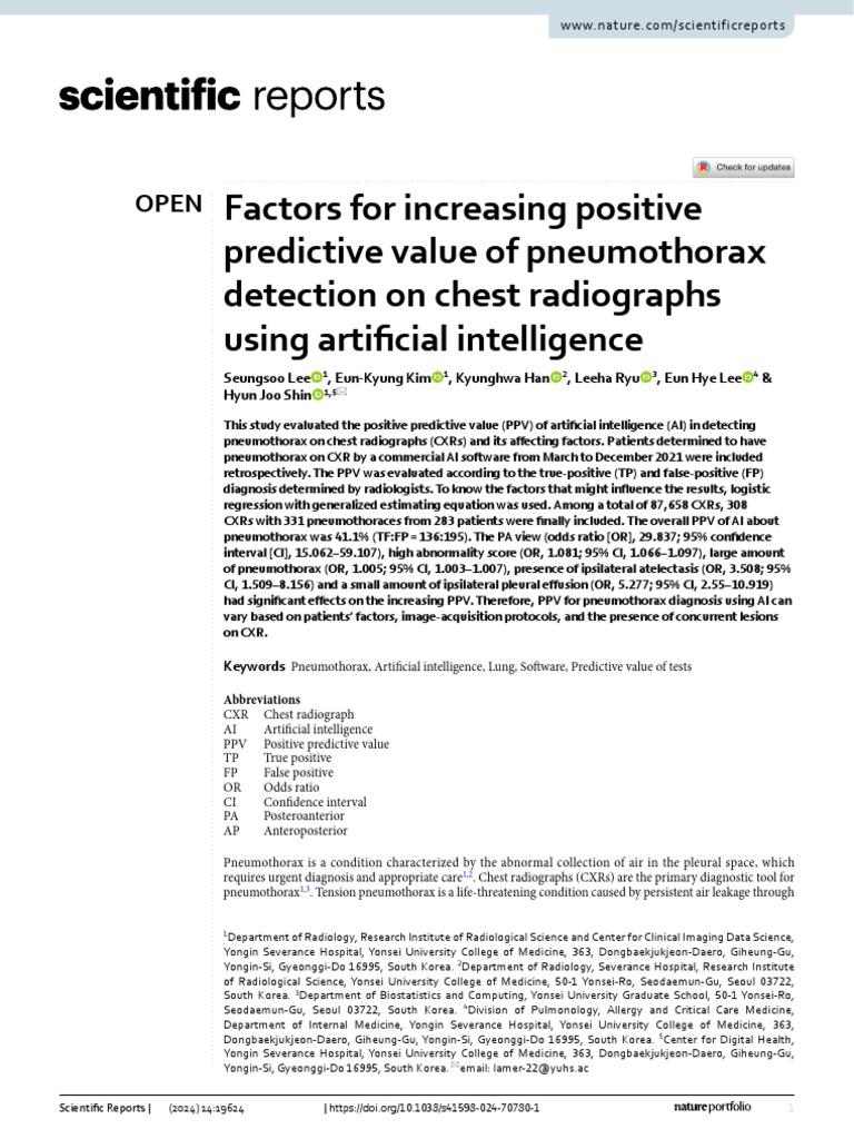 Pneumothorax Detection On Chest X-Ray | PDF | Radiology | Diseases And Disorders