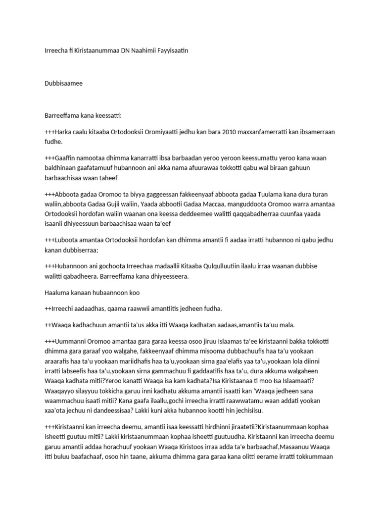 Irreechaa Fi Kiristaanummaa | PDF