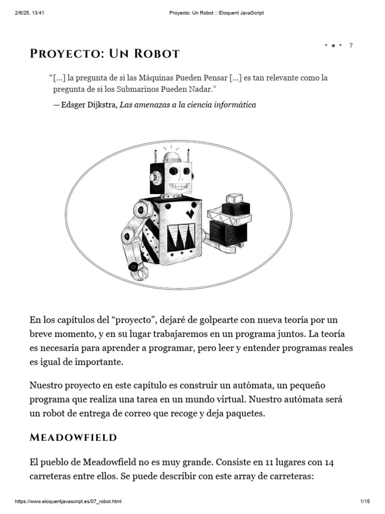 Proyecto_ Un Robot __ Eloquent JavaScript | PDF | Robot | Robótica Proyecto_ Un Robot __ Eloquent JavaScript | PDF | Robot | Robótica