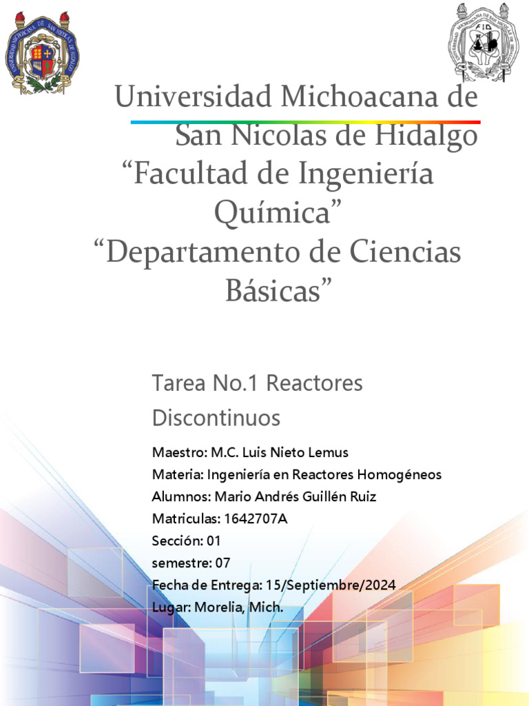 Tarea No.1 de Reactores Homogéneos | PDF | Reactor Quimico | Gases