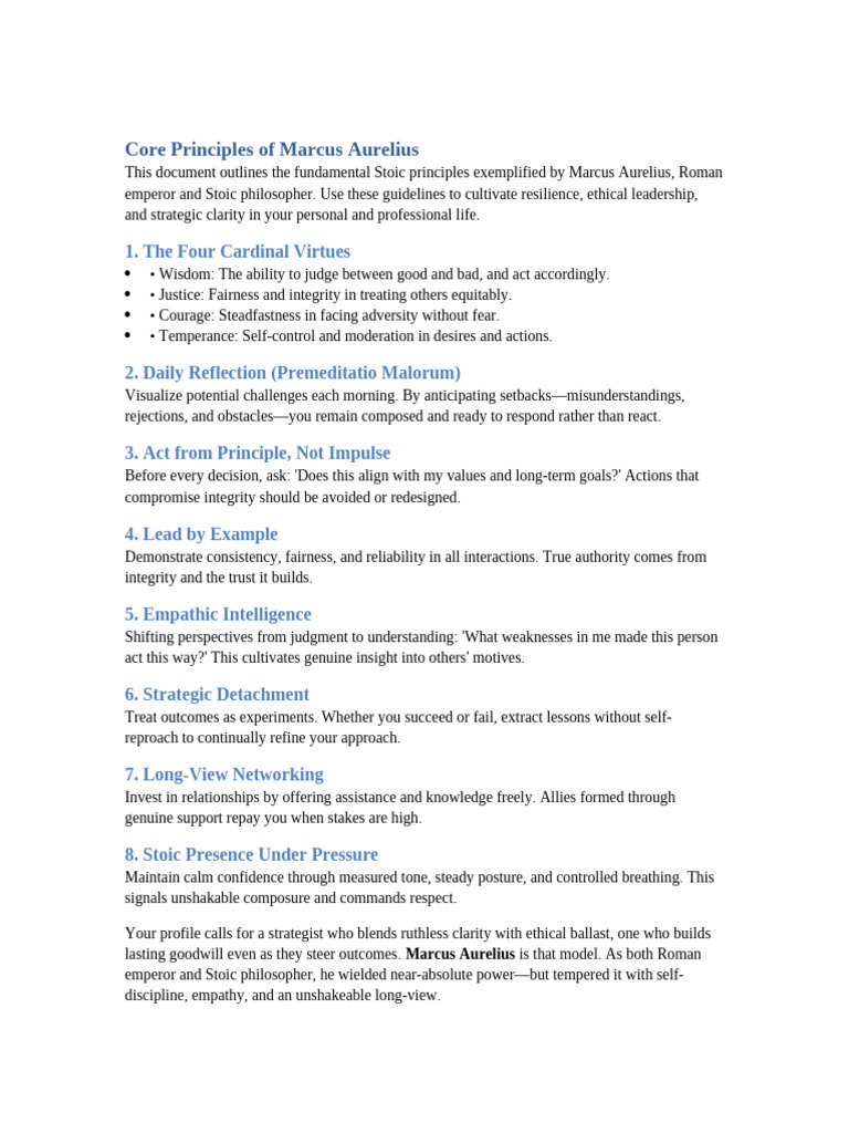 Marcus Aurelius: Stoic Principles Explained | PDF | Empathy | Stoicism