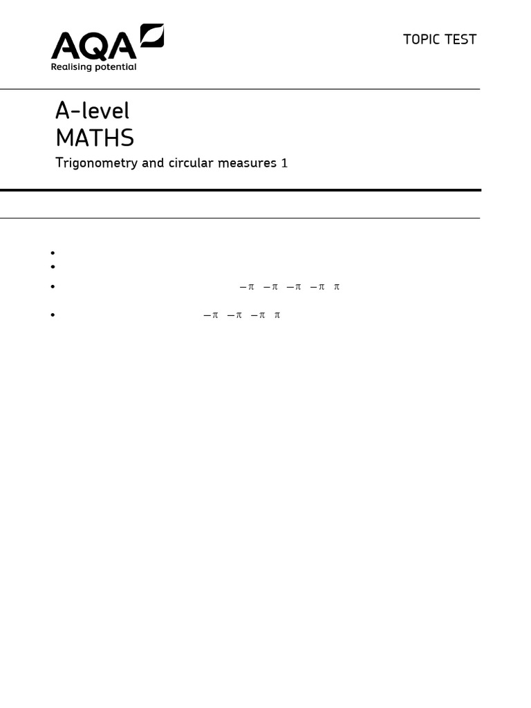 A-Level Maths: Topic Test | PDF | Subtraction | Factorization