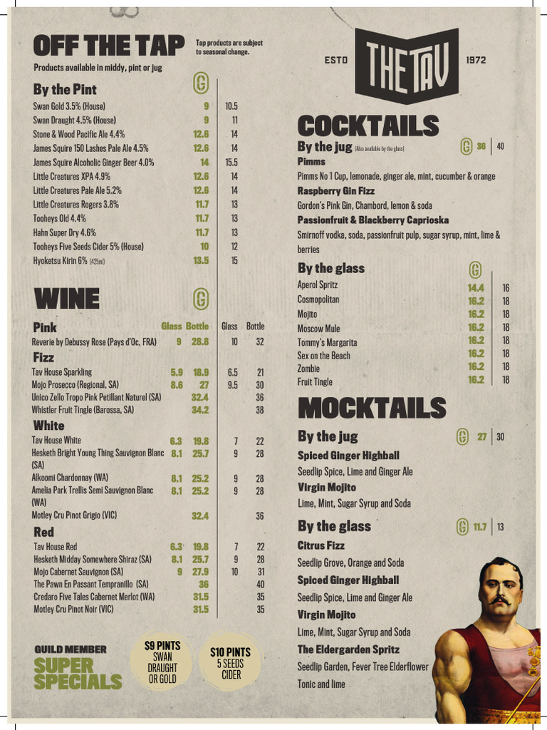 The Tav Drinks Menu Master A4 2024 Sem 2 Id 290851 | PDF