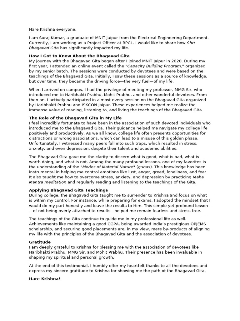 Suraj Kumar-Hare Krishna | PDF | Bhagavad Gita