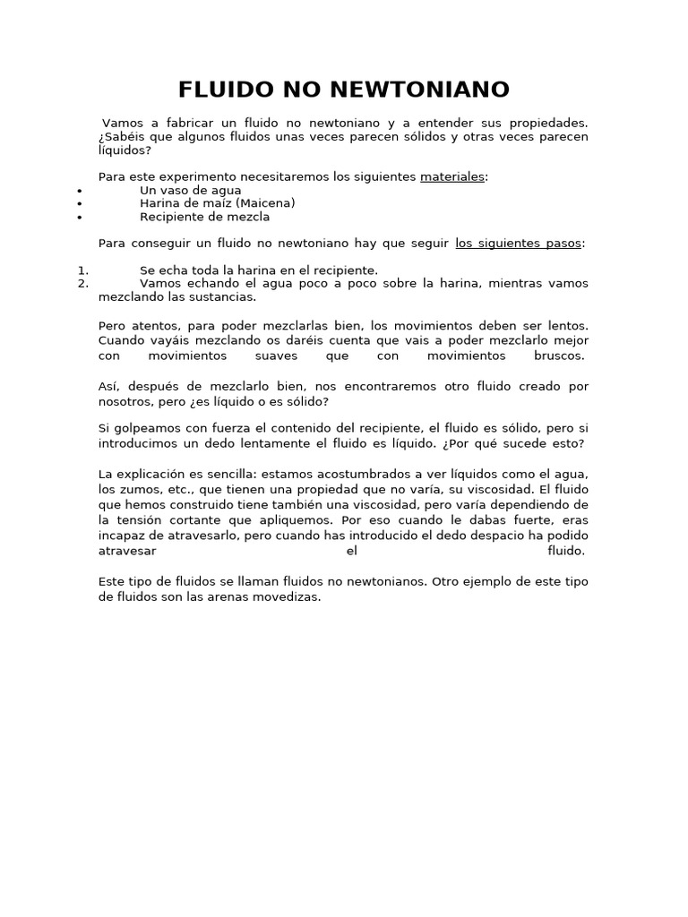 Cómo Hacer un Fluido No Newtoniano | PDF