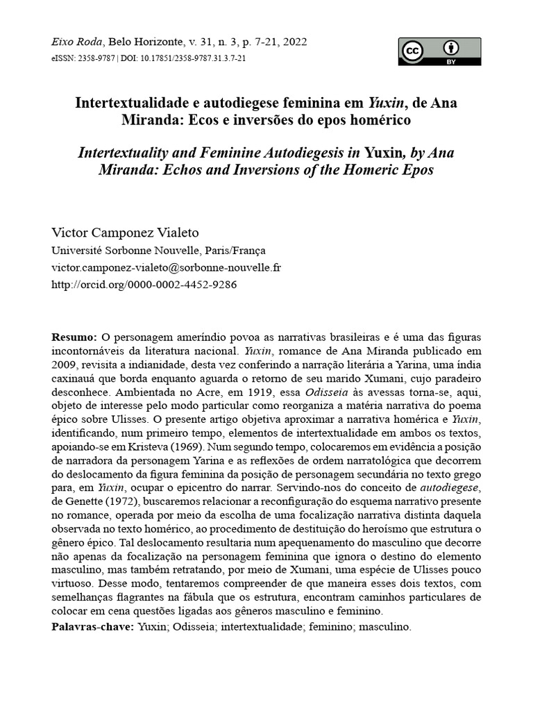 Intertextualidade e Autodiegese Feminina | PDF | Narrativa | Odisseia
