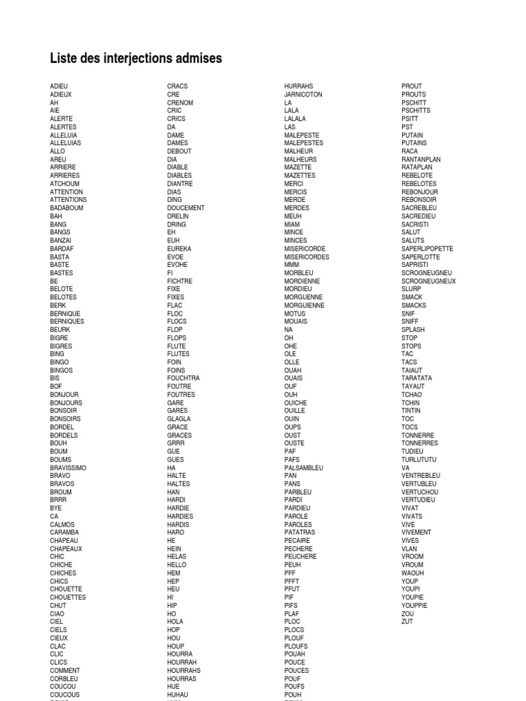 Liste des interjections françaises | PDF | Art