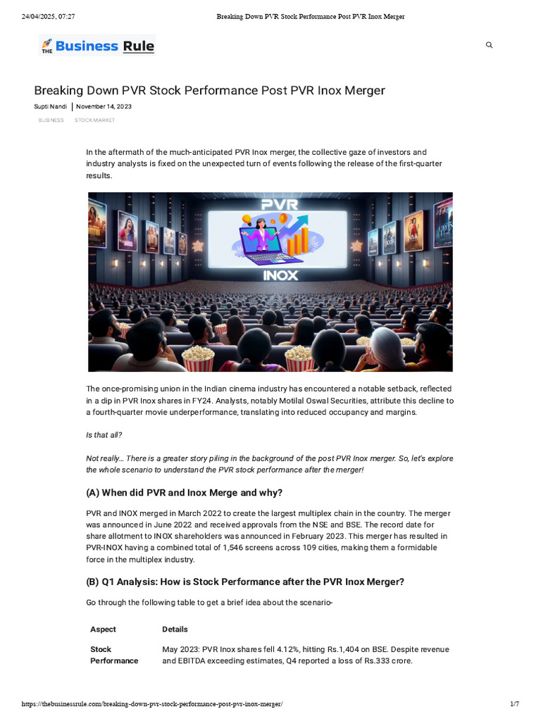 PVR Inox Merger: Stock Performance Insights | PDF | Mergers And ...