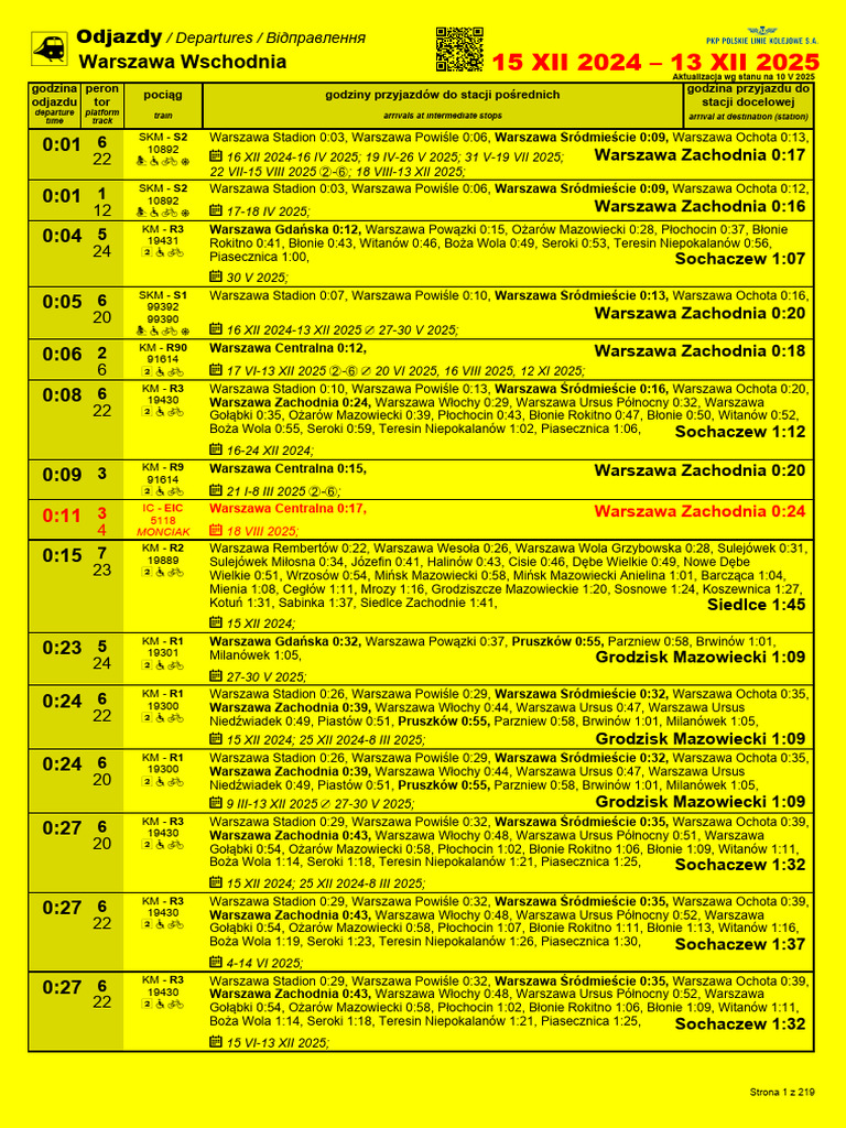 Plakat 2025 WARSZAWA WSCHODNIA Odjazdy Wazny 20241215-20251213 PL ...