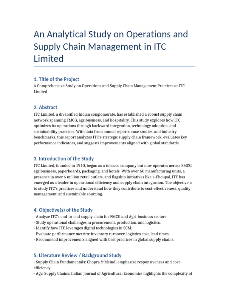 ITC Operations Supply Chain Project | PDF | Supply Chain | Supply Chain ...