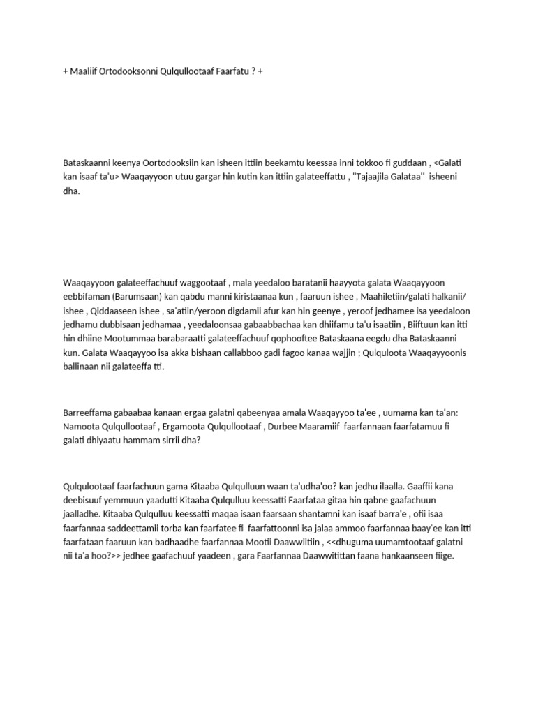 Ortodoksiin Maaliif Qulqulloota Faarfattii | PDF