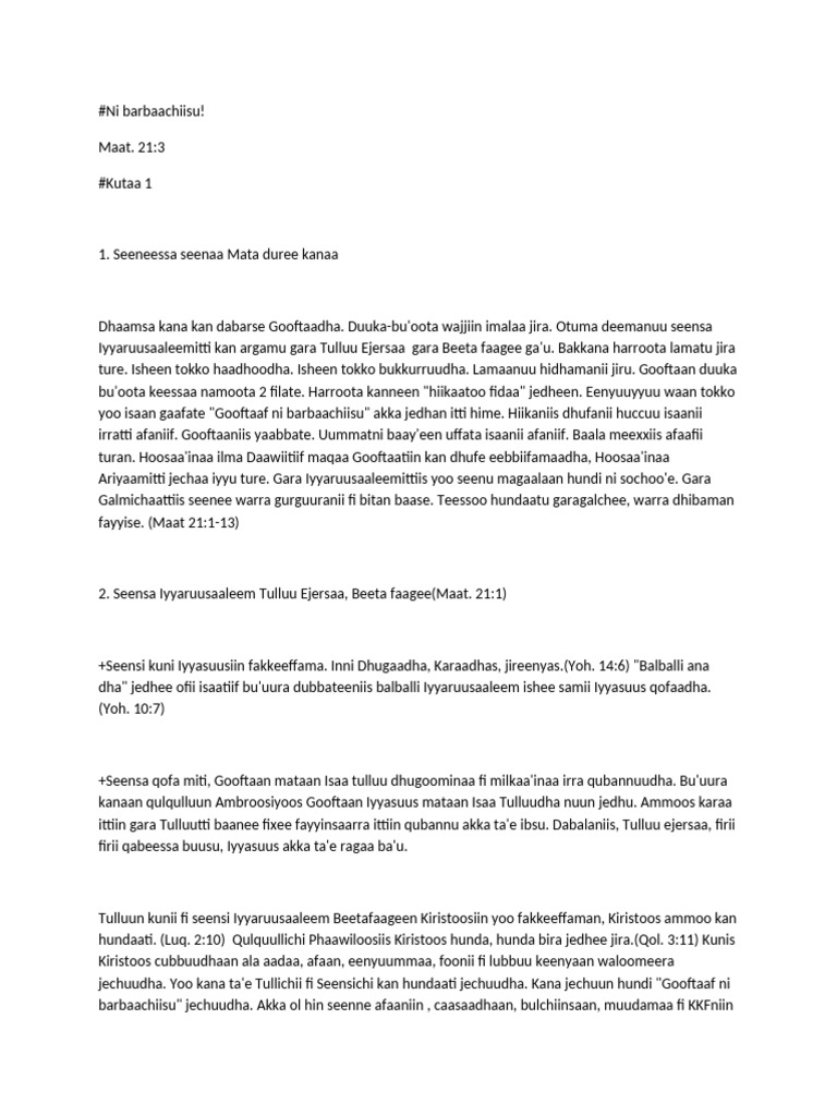 Ni Barbaachiisu (Hosaa'Inaa) | PDF
