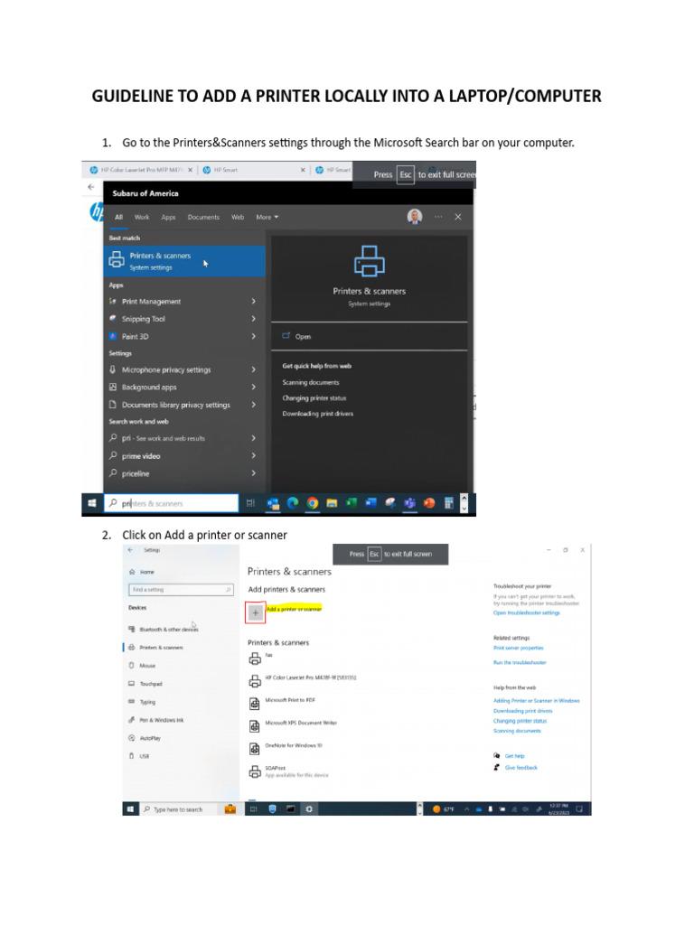 Add Printer To A Laptop | PDF