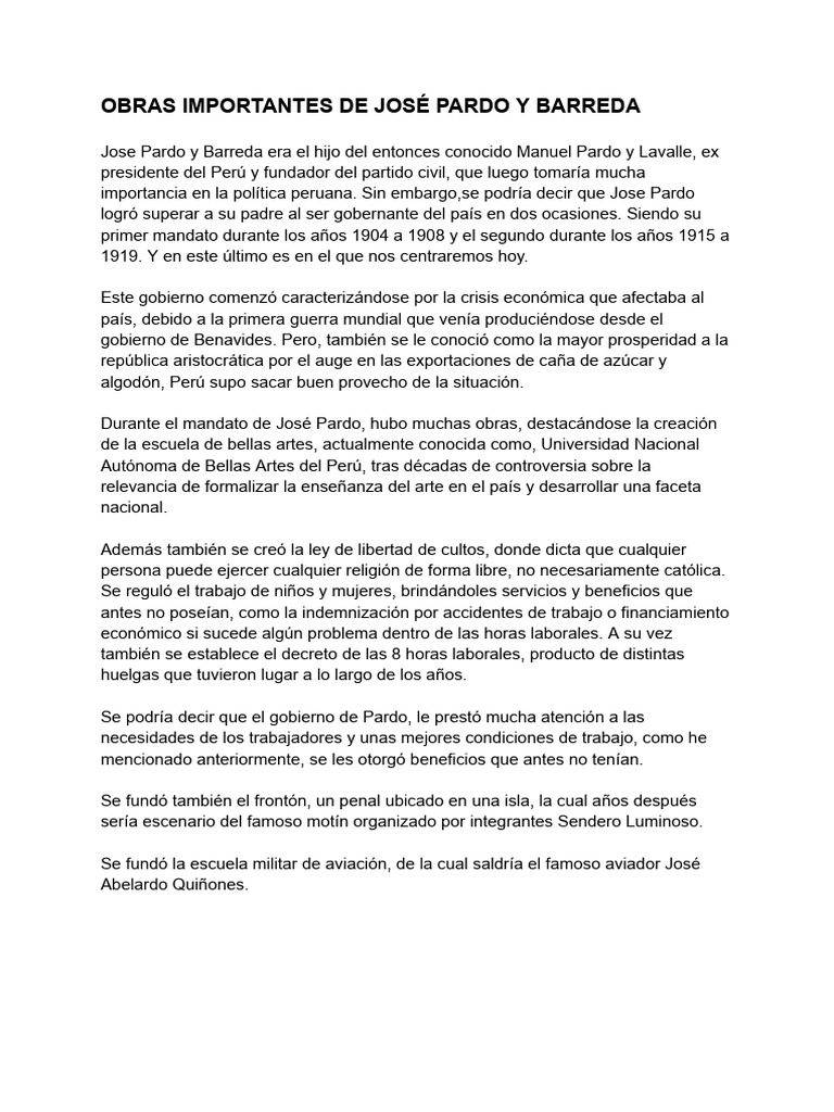 Obras clave de José Pardo y Barreda | PDF