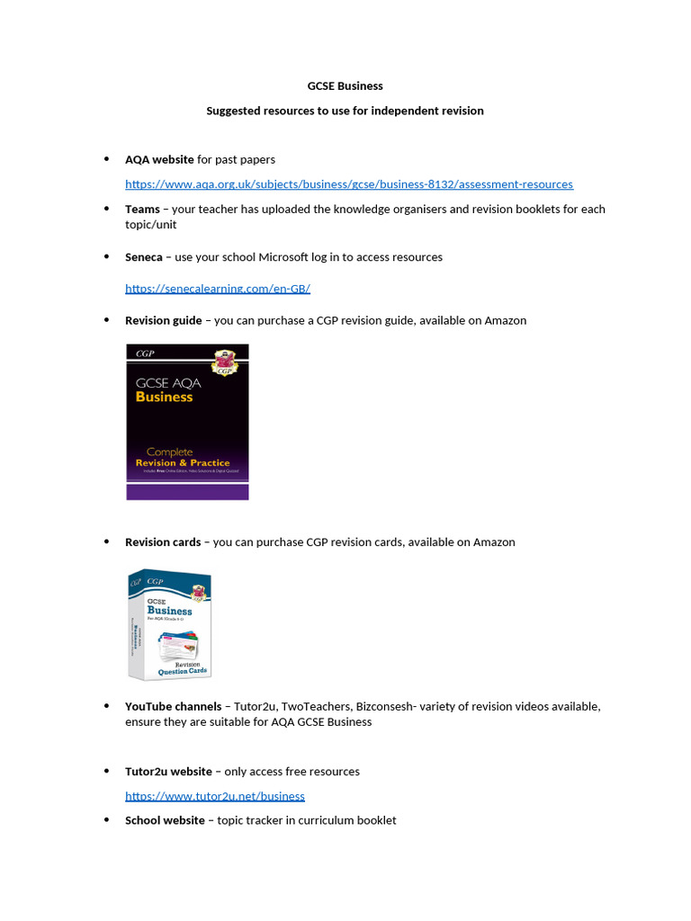 GCSE Business Revision Resources Guide | PDF