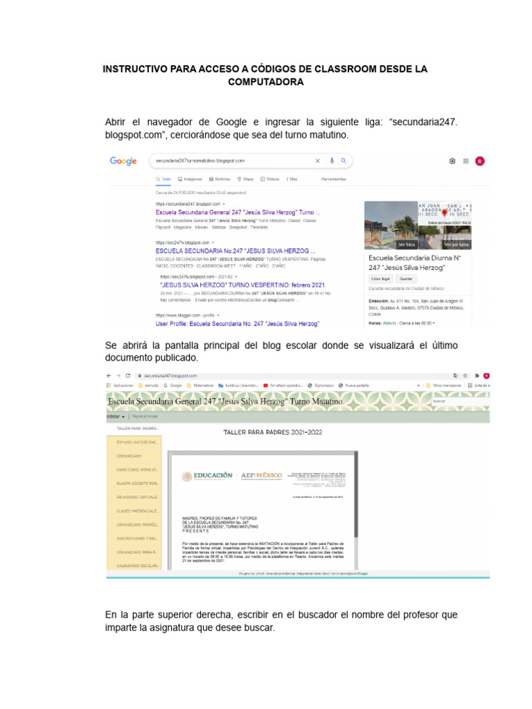 Instructivo Para Acceso de Codigos de Classroom.docx | PDF