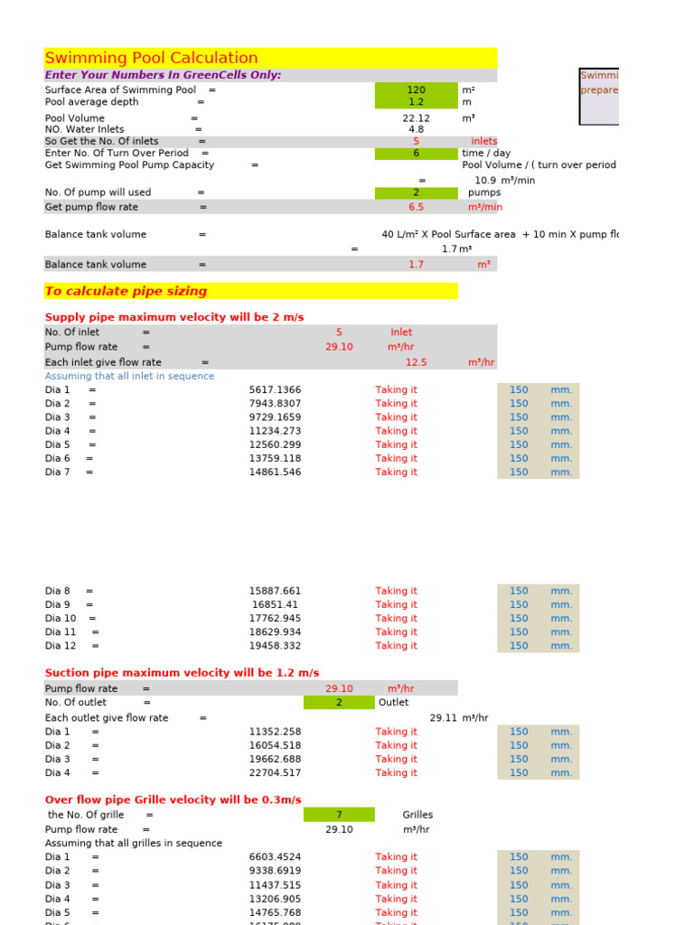 Swimming Pool Design Calculations | PDF | Pump | Flow Measurement