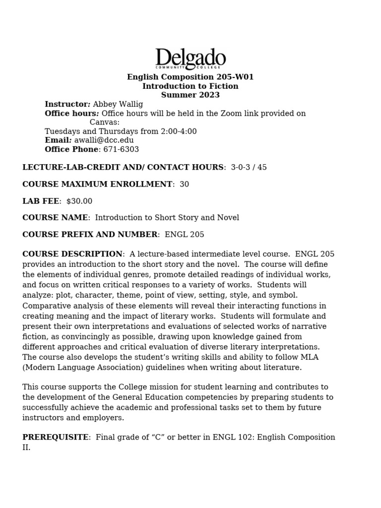 ENG 205-W01 Syllabus Summer 2023 | PDF | Title Ix | Plagiarism