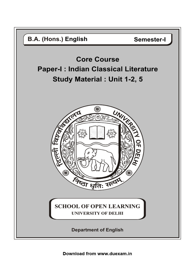Indian Classical (BA ENG HONS SM-1) Unit-1-2 and 5 | PDF | Mahabharata ...