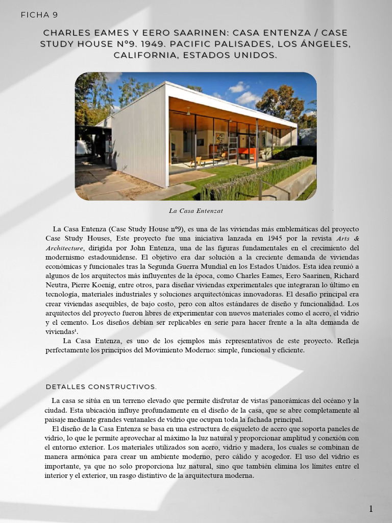 Ficha 9. Eams y Saarinen - Casa Entenza | PDF | Diseño
