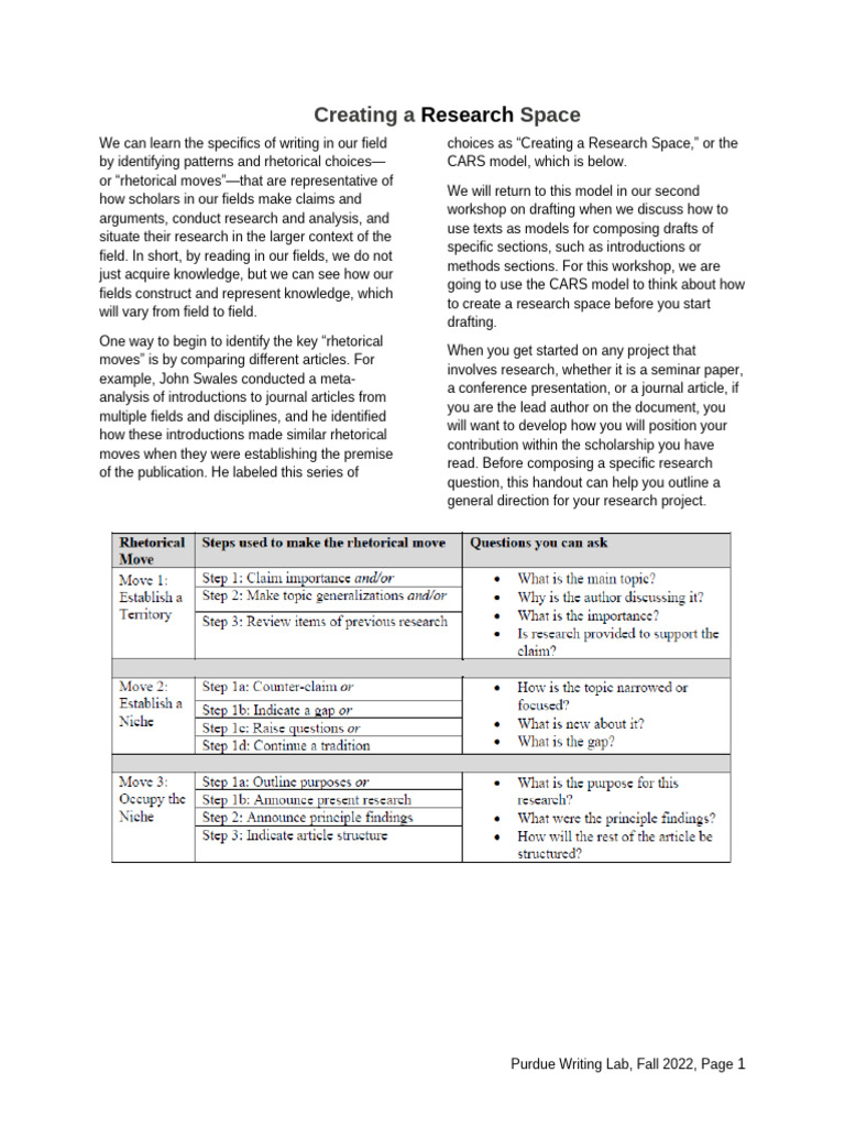 CARS Model Activity | PDF | Rhetoric | Science