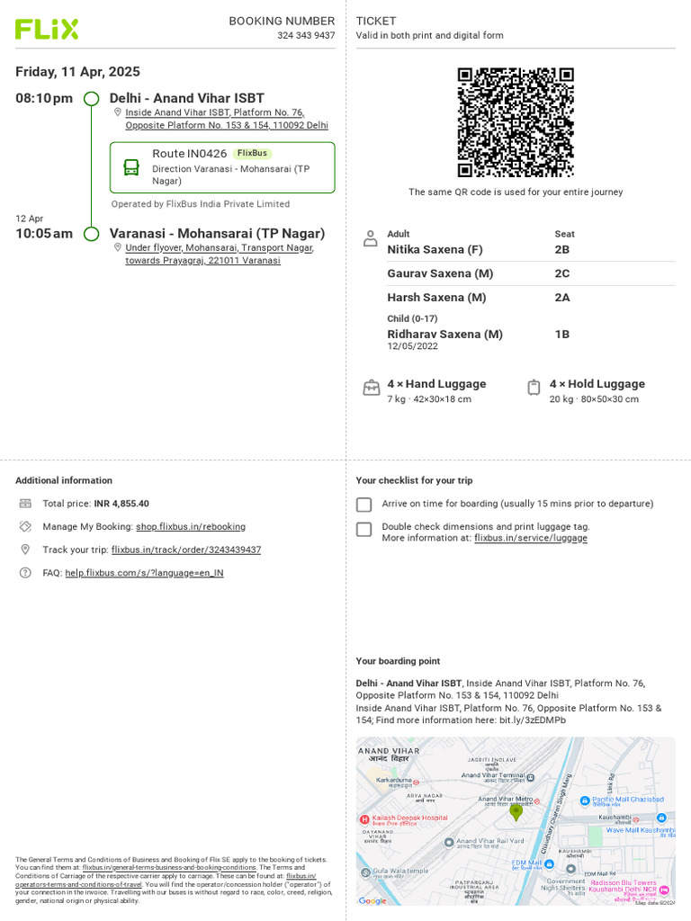 FlixBus Ticket: Delhi to Varanasi | PDF | Transport | Public Transport