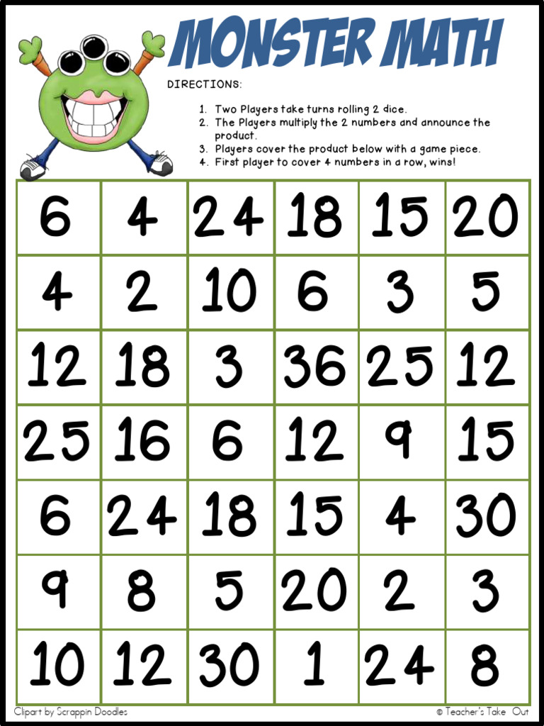 Monster Math Multiplication Freebie | PDF