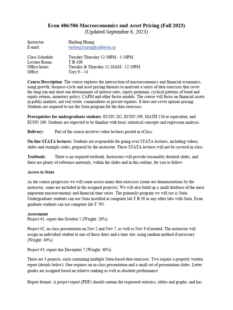 2023-Fall-ECON-486-LECTURE-A1 2 | PDF | Macroeconomics | Interest Rates
