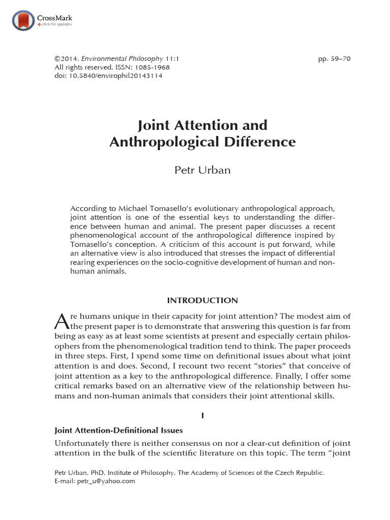 Joint Attention and Human Uniqueness | PDF | Michael Tomasello | Attention