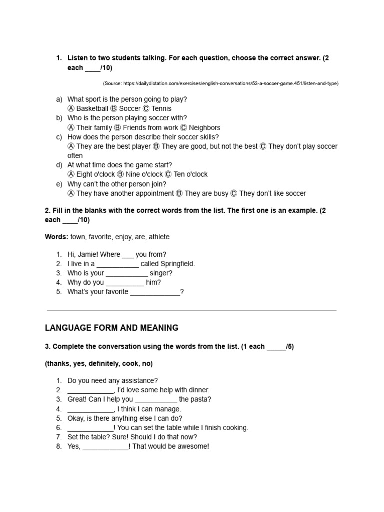 English Listening and Writing Exercises | PDF | Lunch